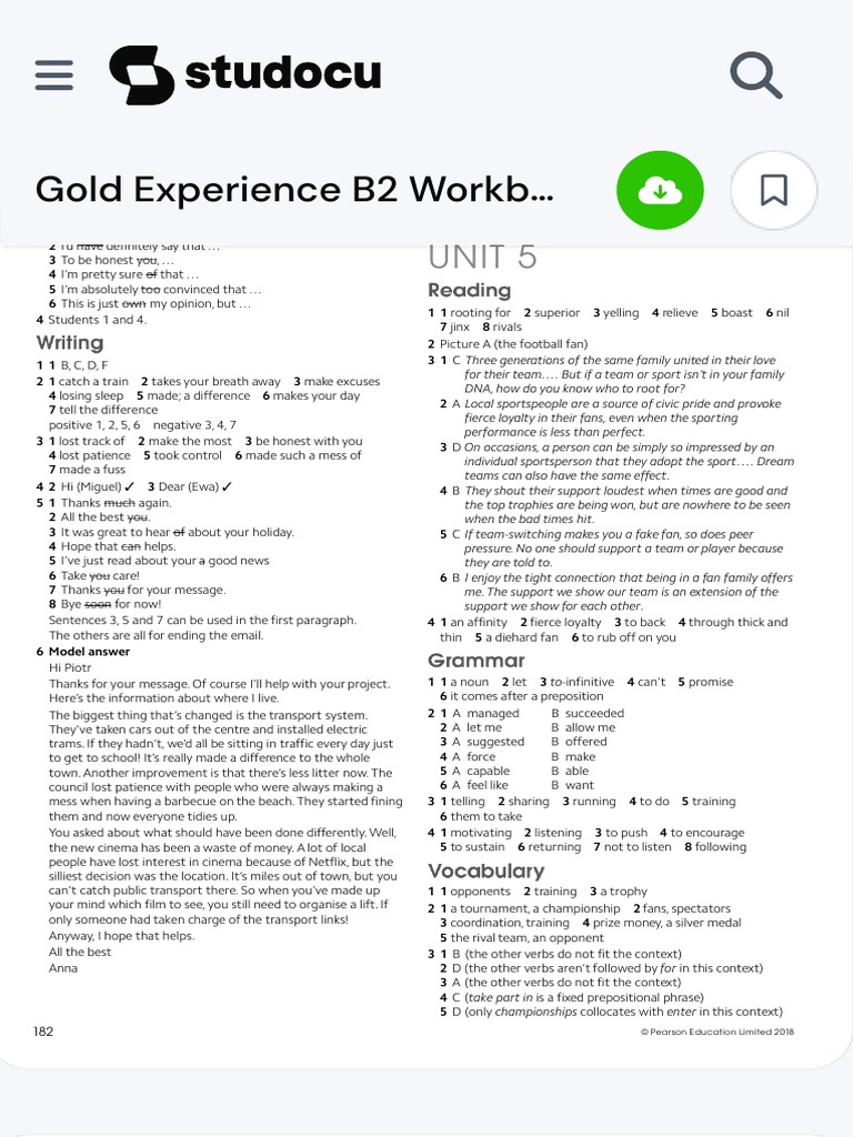 Gold Experience B2 Workbook Answer Key (Book 4joy) - UNIT 1 1 1 Dull 2 ...