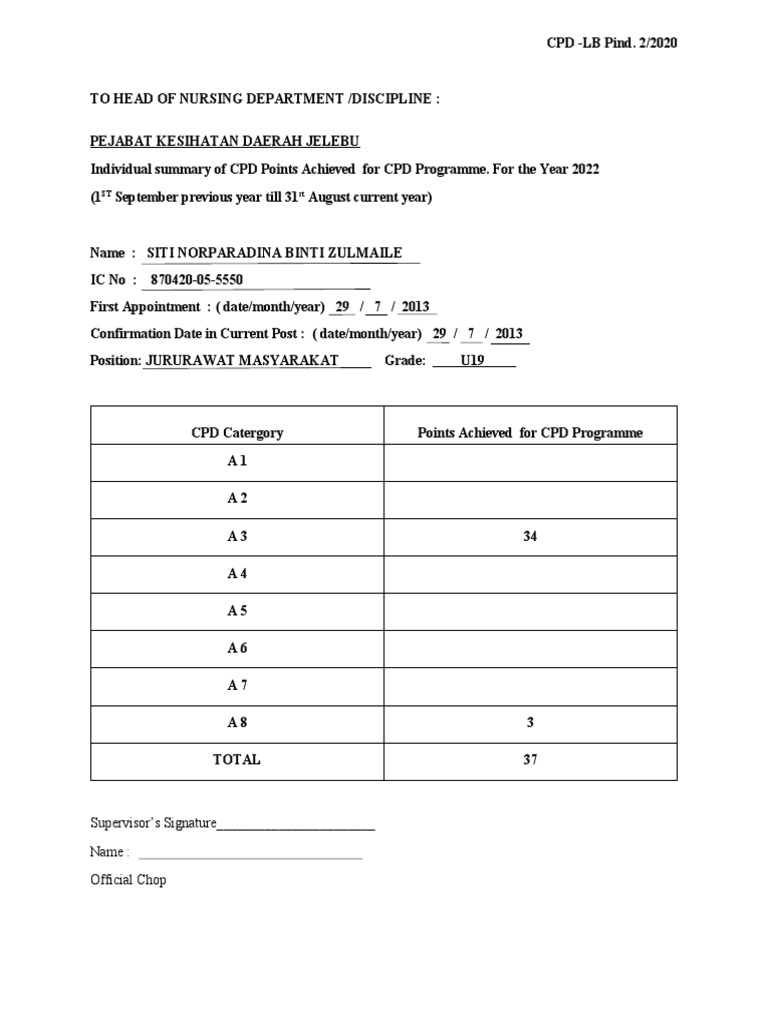 Supervisor's Signature - Name: Official Chop | PDF