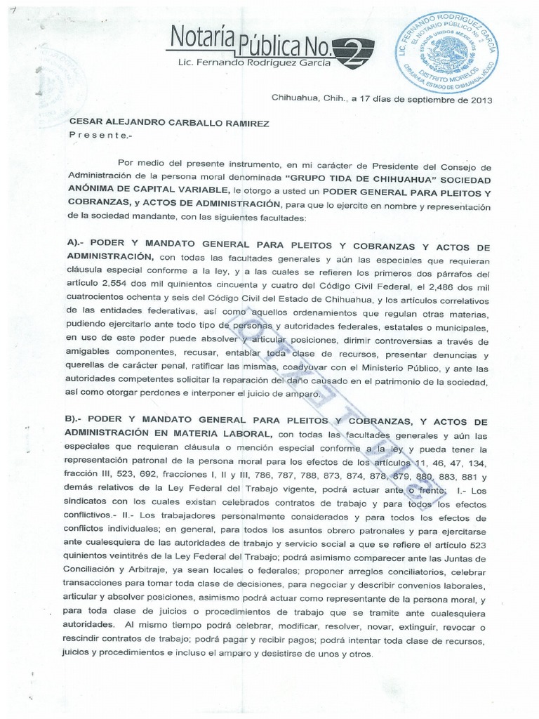PODER NOTARIAL CESAR C. (GRUPO TIDA) (1) | PDF