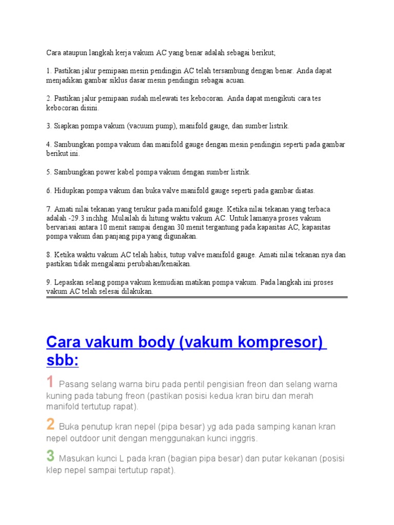 Cara Vakum Body (Vakum Kompresor) | PDF