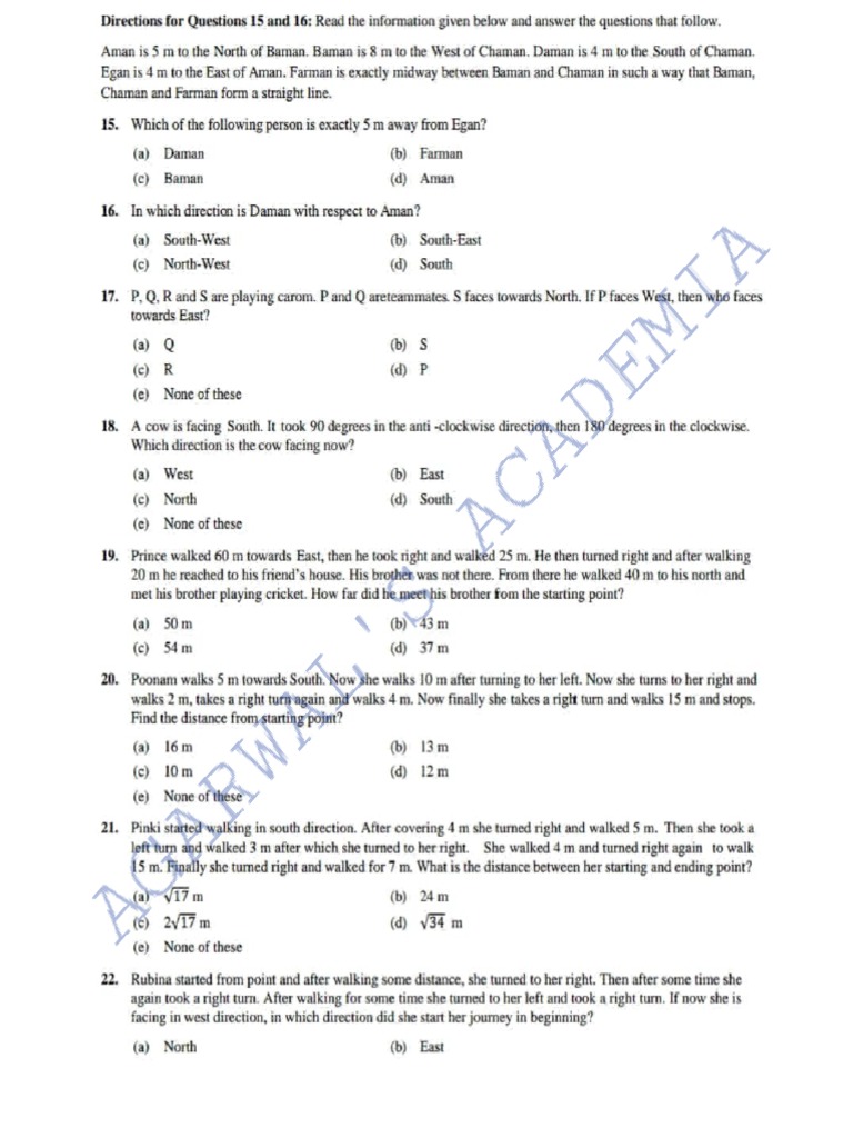 CLAT Logical Reasoning Direction Based | PDF