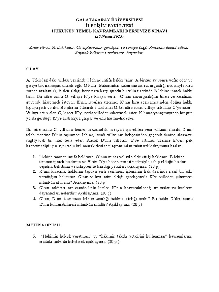 Hukukun Temel Kavramlari Ara Sinav | PDF
