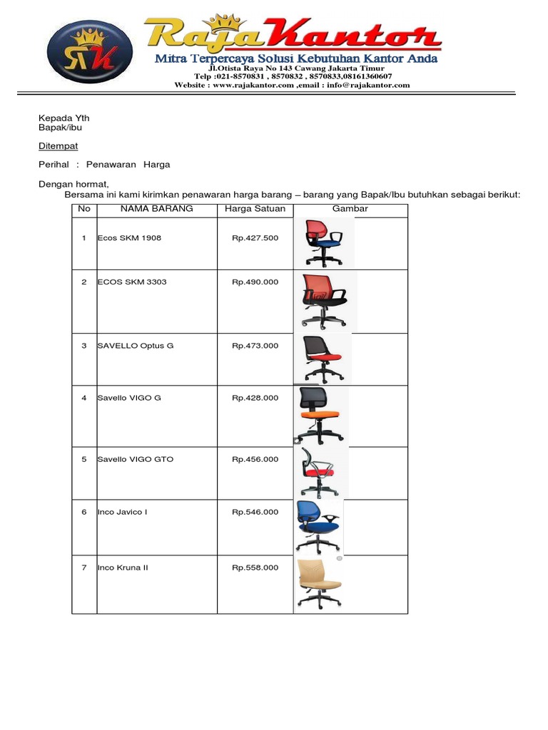 Penawaran Harga Kursi | PDF