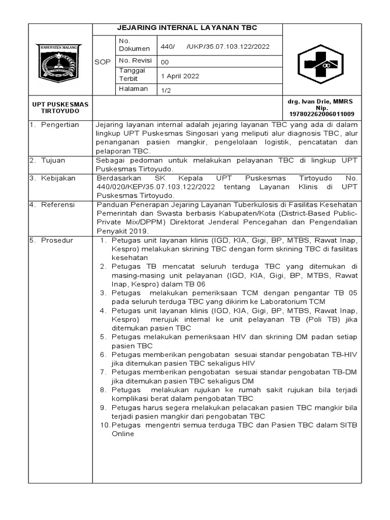 Sop Jejaring Internal TBC | PDF