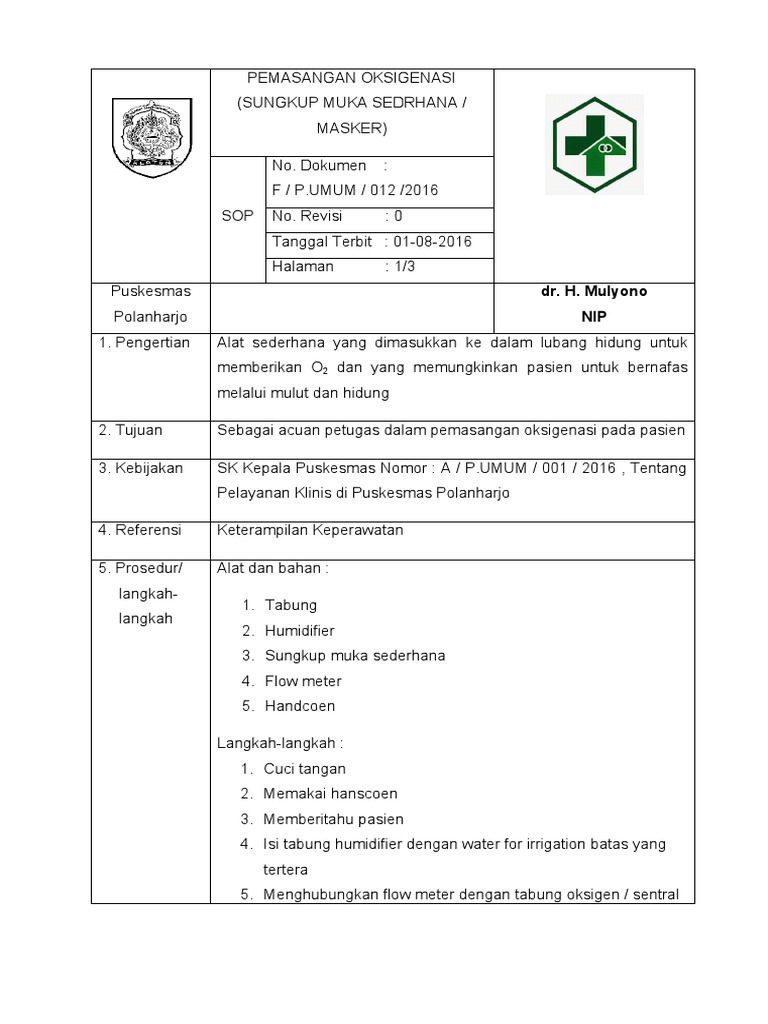 SOP Pemasangan Oksigenasi | PDF | Pengembangan Diri | Sains & Matematika