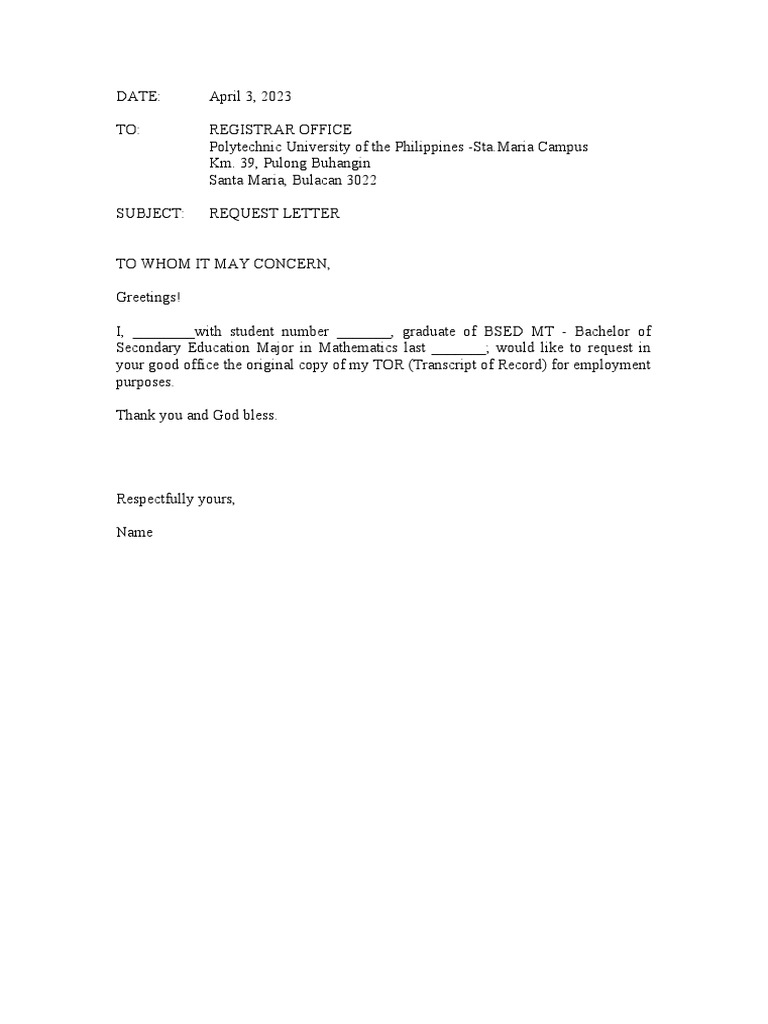 Tor Request Letter | PDF