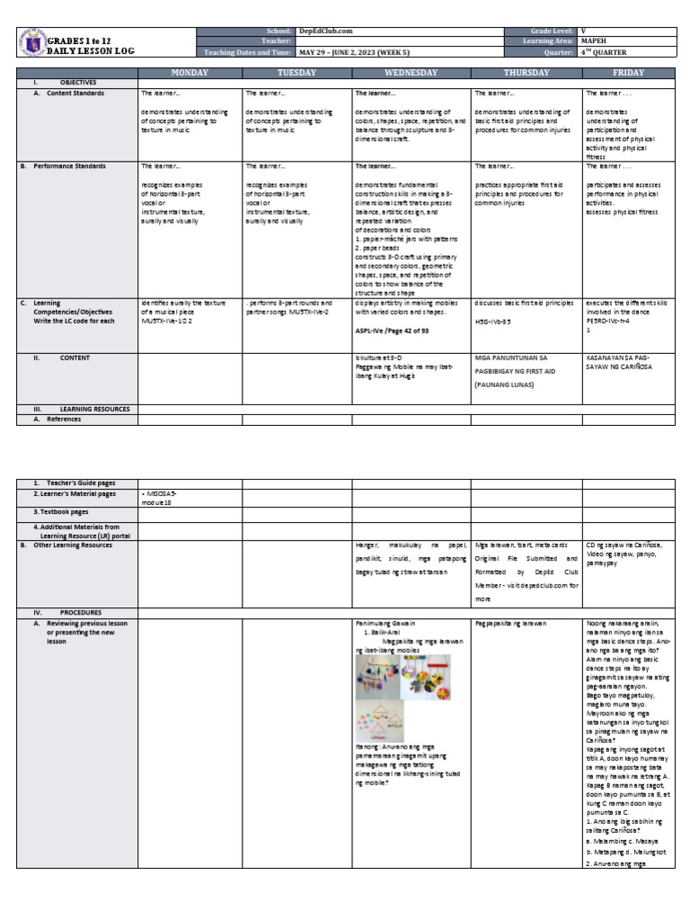 DLL_MAPEH 5_Q4_W5 | PDF