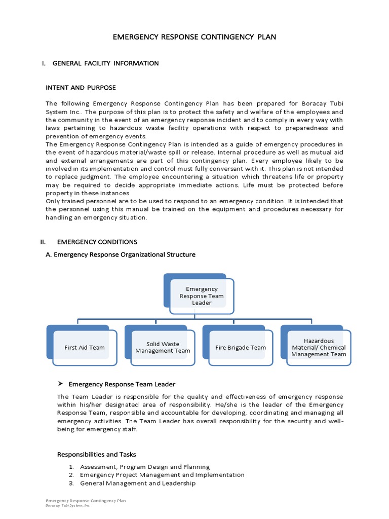 Contingency and Emergency Plan | PDF