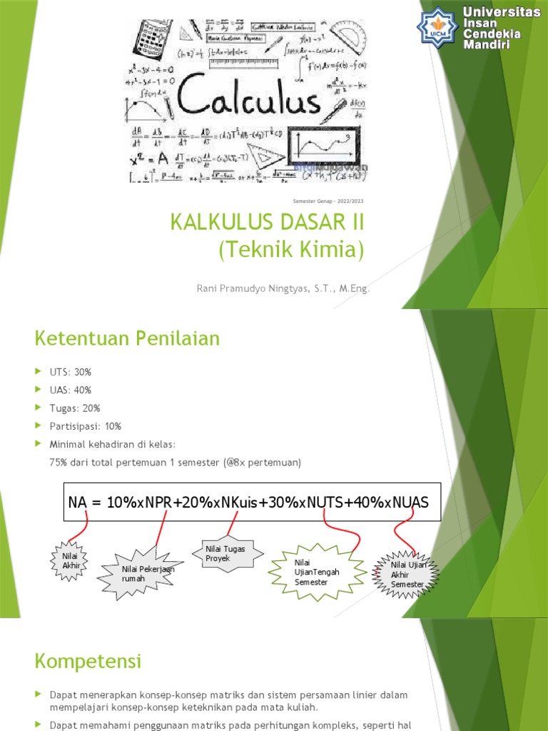 Kalkulus Dasar II - Kuliah 01 - Matriks | PDF | Metode & Bahan Ajar