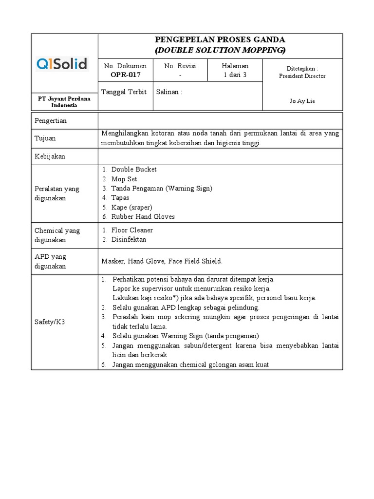 CLN-017 Pengepelan Proses Ganda (Double Solution Mopping) | PDF