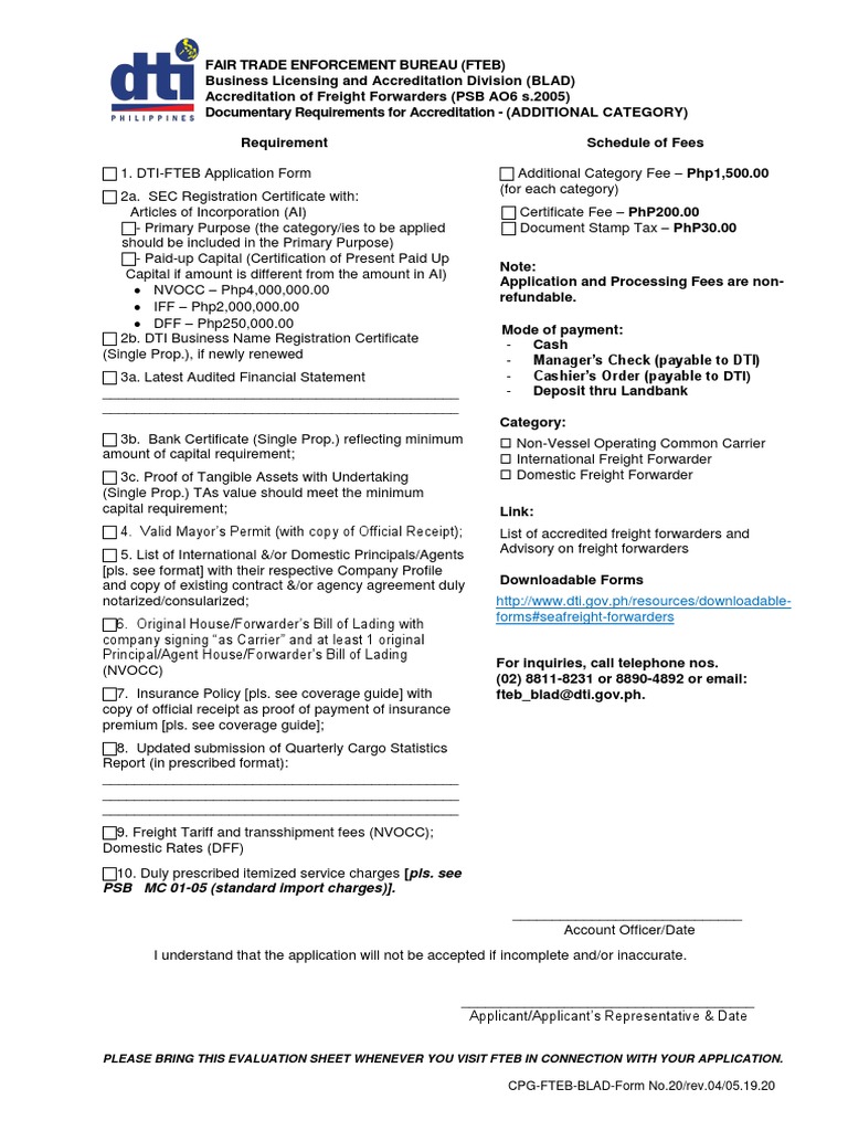 DTI Fees for Freight Forwarder Accreditation | PDF | Economies | Business