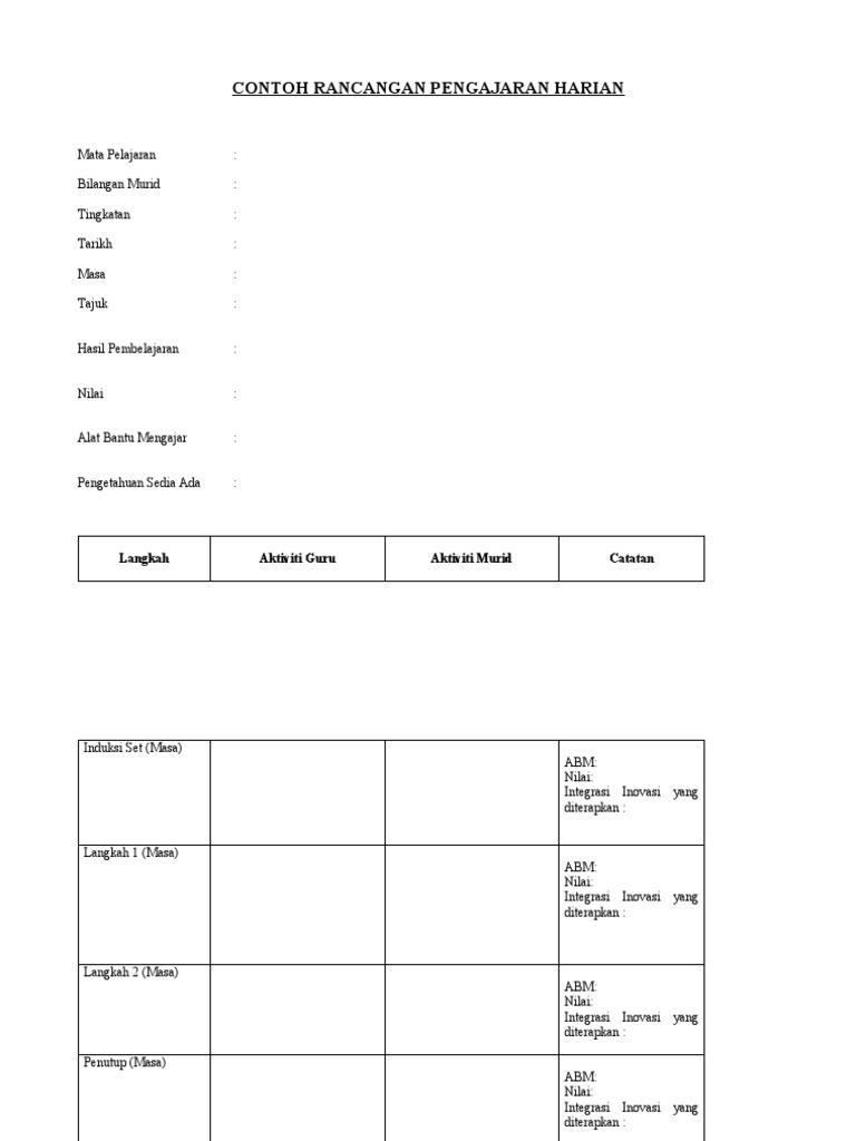 Contoh RPH Pengajaran Harian | PDF