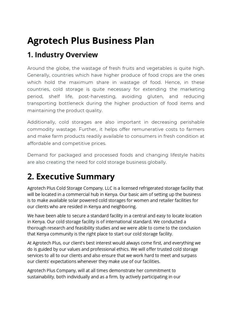 Agrotech Plus Business Plan | PDF | Refrigeration | Marketing