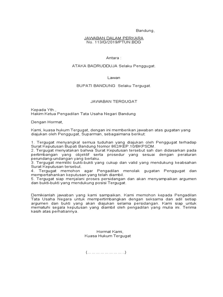Contoh Surat Jawaban Tergugat | PDF