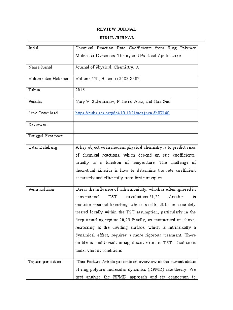 Template REVIEW JURNAL AJMH | PDF | Reaction Rate Constant | Chemistry
