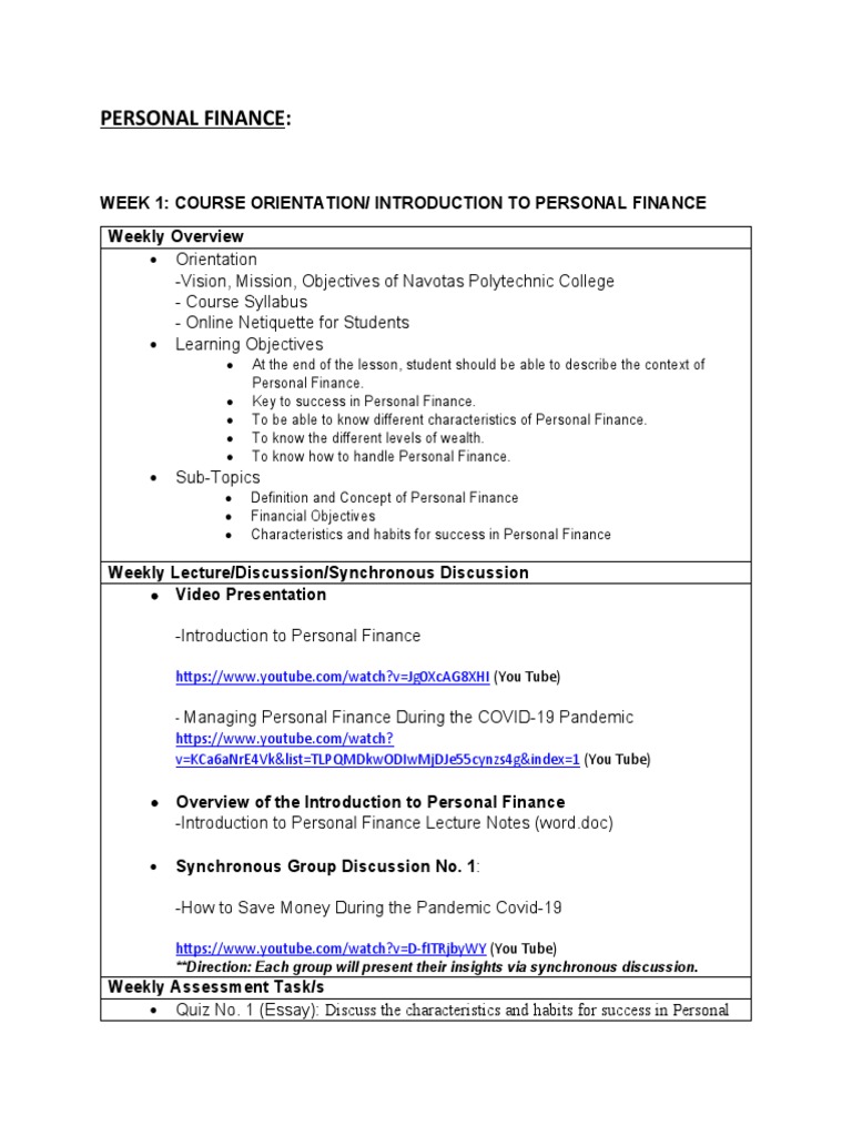 PERSONAL FINANCE Module 1 5 | PDF