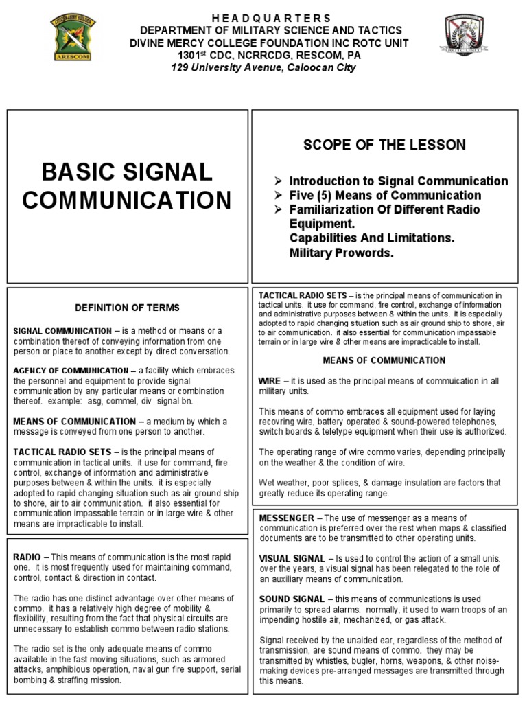 Military Signal Communication Basics | PDF | Radio | Communication