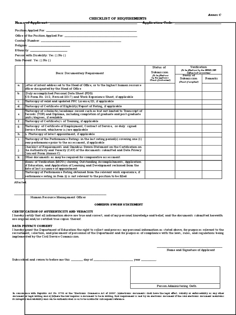 Job Application Requirements Checklist | PDF | Authentication | Business