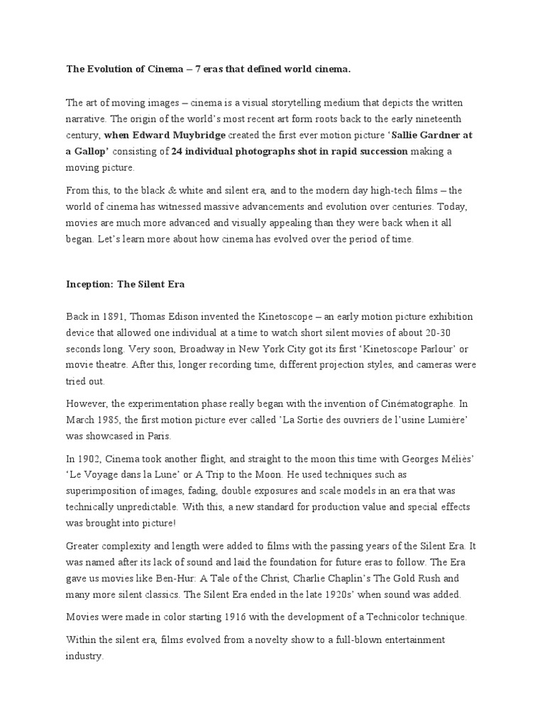 The Evolution of Cinema | PDF | Cinematography | Silent Film