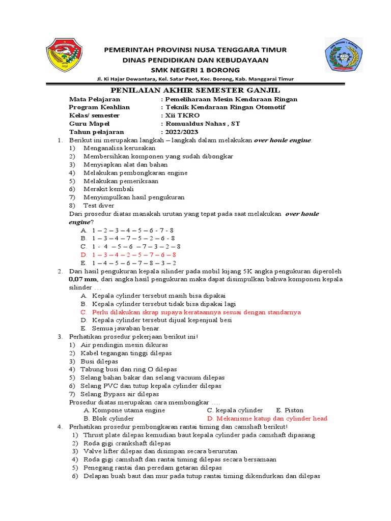 Soal PMKR Kelas Xii 2022 | PDF