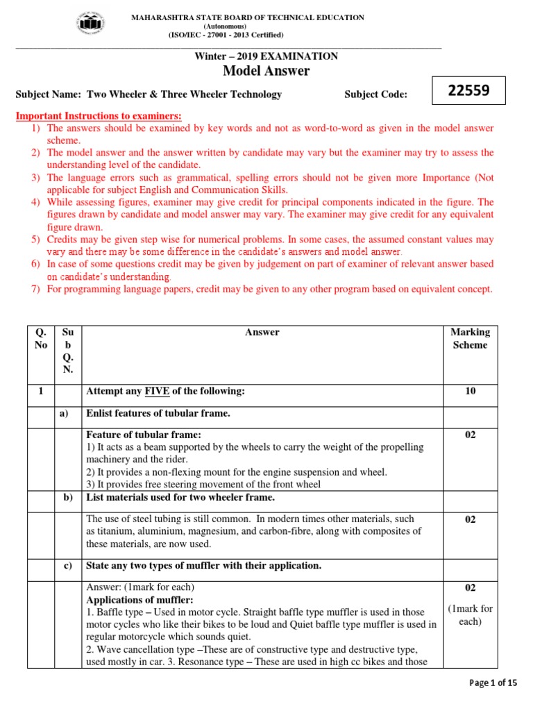 Winter 2019 Model Answers: Two & Three Wheelers | PDF | Transformer ...