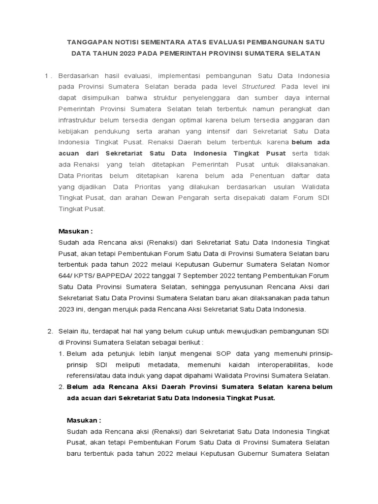 Tanggapan Notisi Sementara Atas Evaluasi Pembangunan Satu Data Tahun ...
