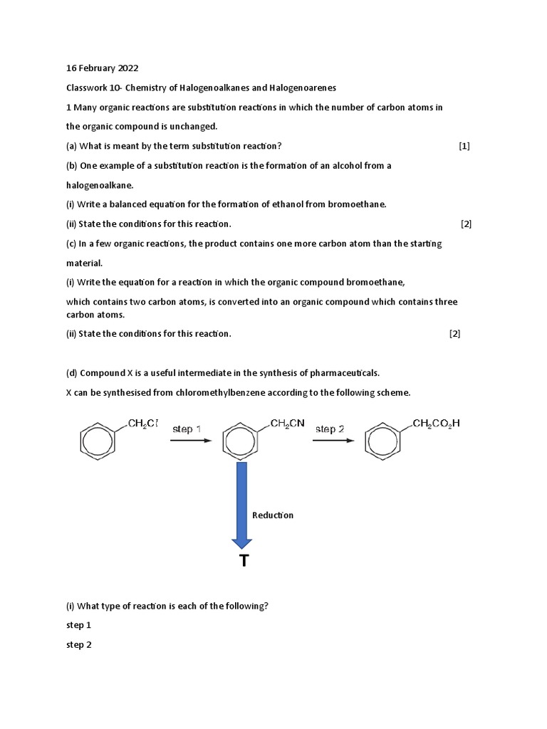 Classwork 10- Chemistry of Halogenoalkanes and Halogenoalkanes | PDF