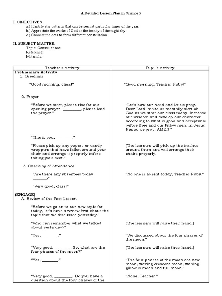 Constellations Detailed Lesson Plan | PDF | Constellation | Stellar Groupings
