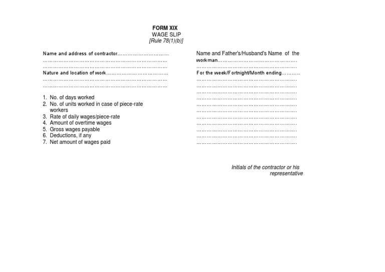 FORM XIX-Wage Slip | PDF