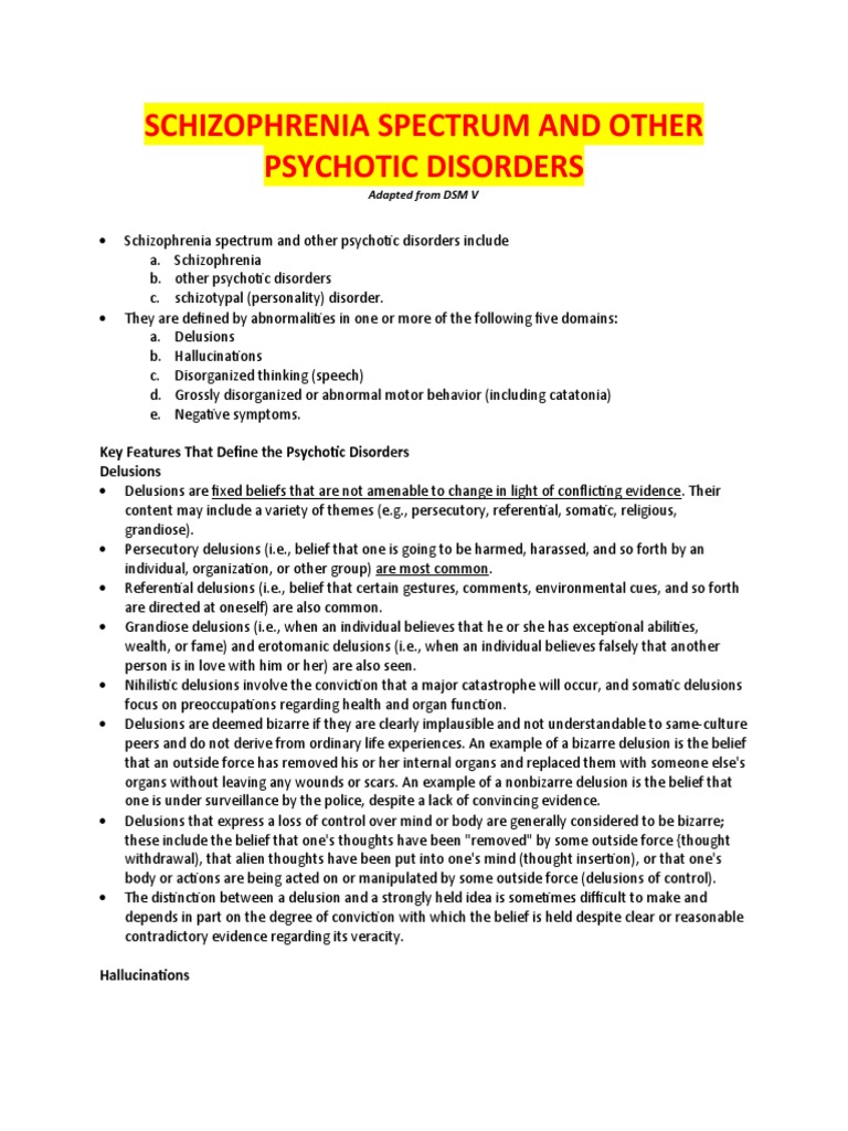 Schizophrenia Spectrum Handout | PDF | Schizophrenia | Psychosis