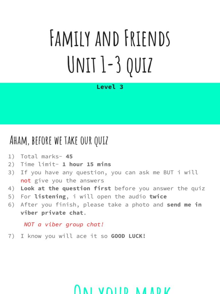 Family and Friends 3 Unit 1-3 Quiz | PDF