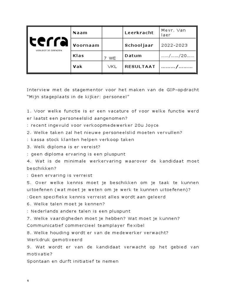 Interview Voor Opdracht Functieomschrijving | PDF