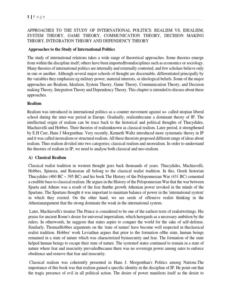 Approaches to International Politics | PDF | International Relations ...