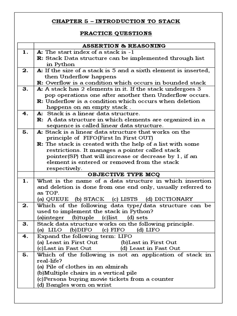 CH 5 - Stack Material For Board Exam | PDF