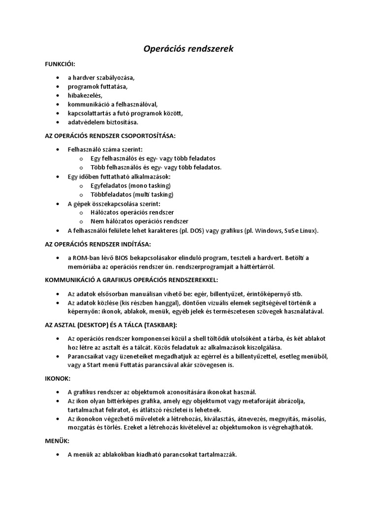 Operációs Rendszerek | PDF
