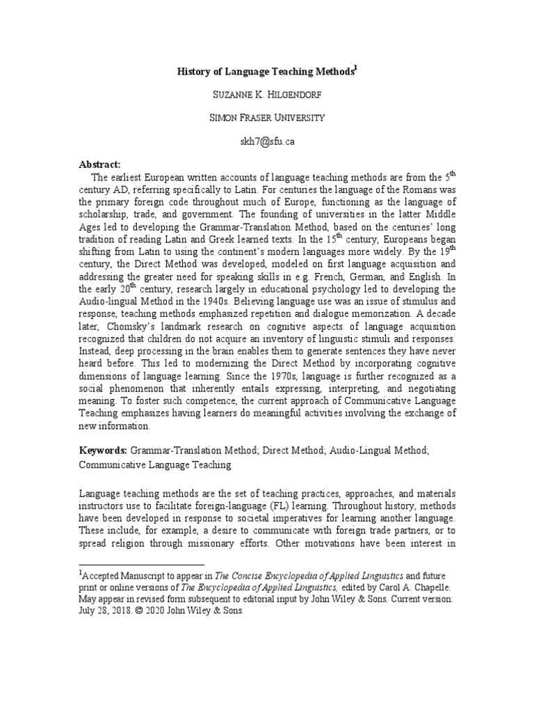 History of Language Teaching | PDF | Language Education | Language ...