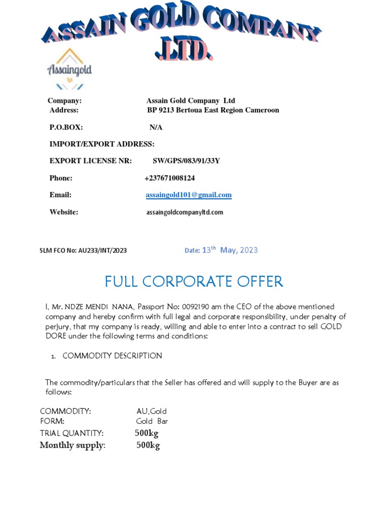 FCO 2023. ASSAIN GOLD LTD | PDF