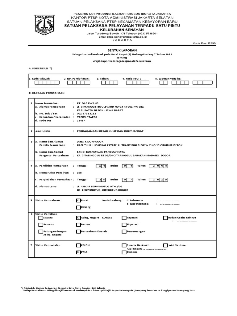 Form WLK 2016 PTSP Senayan | PDF