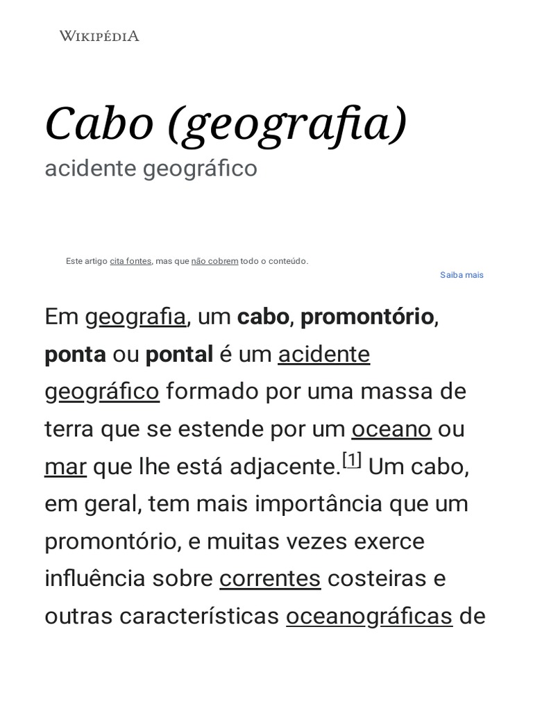 Cabo (Geografia) - Wikipédia, A Enciclopédia Livre | PDF
