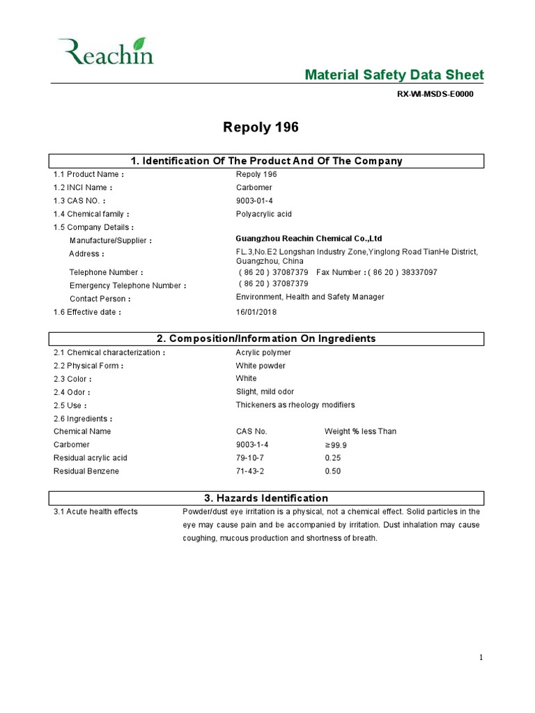 Repoly 196-Msds (NCC) | PDF | Firefighting | Combustion