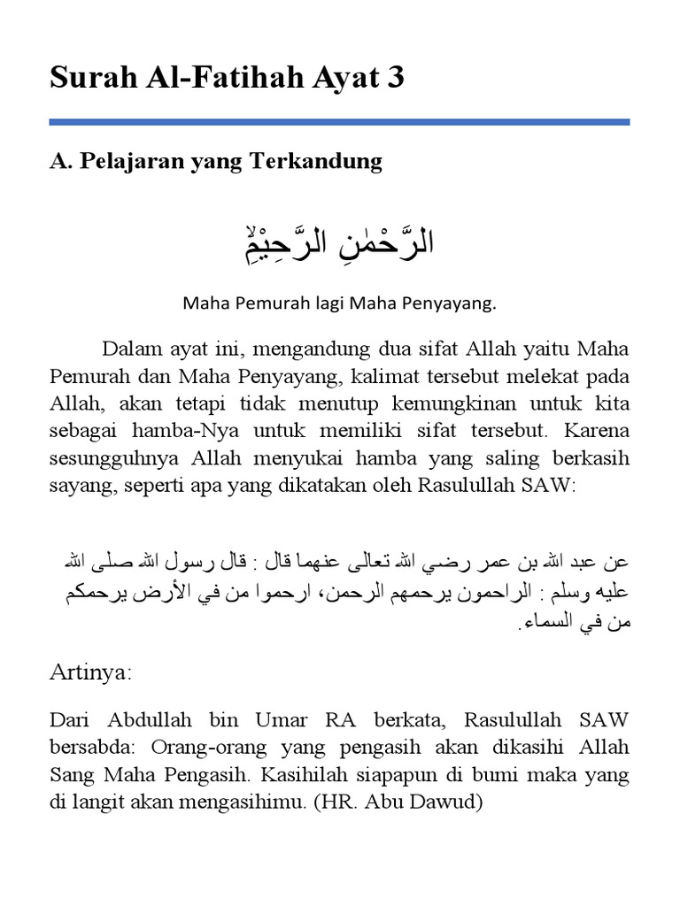 Tafsir Surah Al-Fatihah Ayat Ke Tiga | PDF