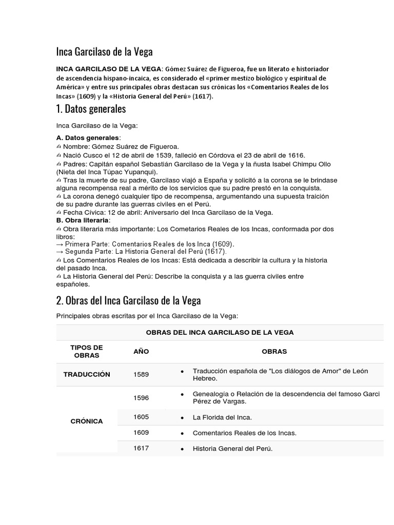 Crónicas de Inca Garcilaso de la Vega | PDF | Imperio Inca | Perú