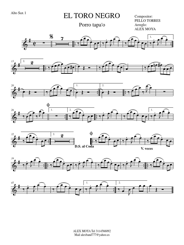 El Toro Negro - Alto Sax 1 | PDF