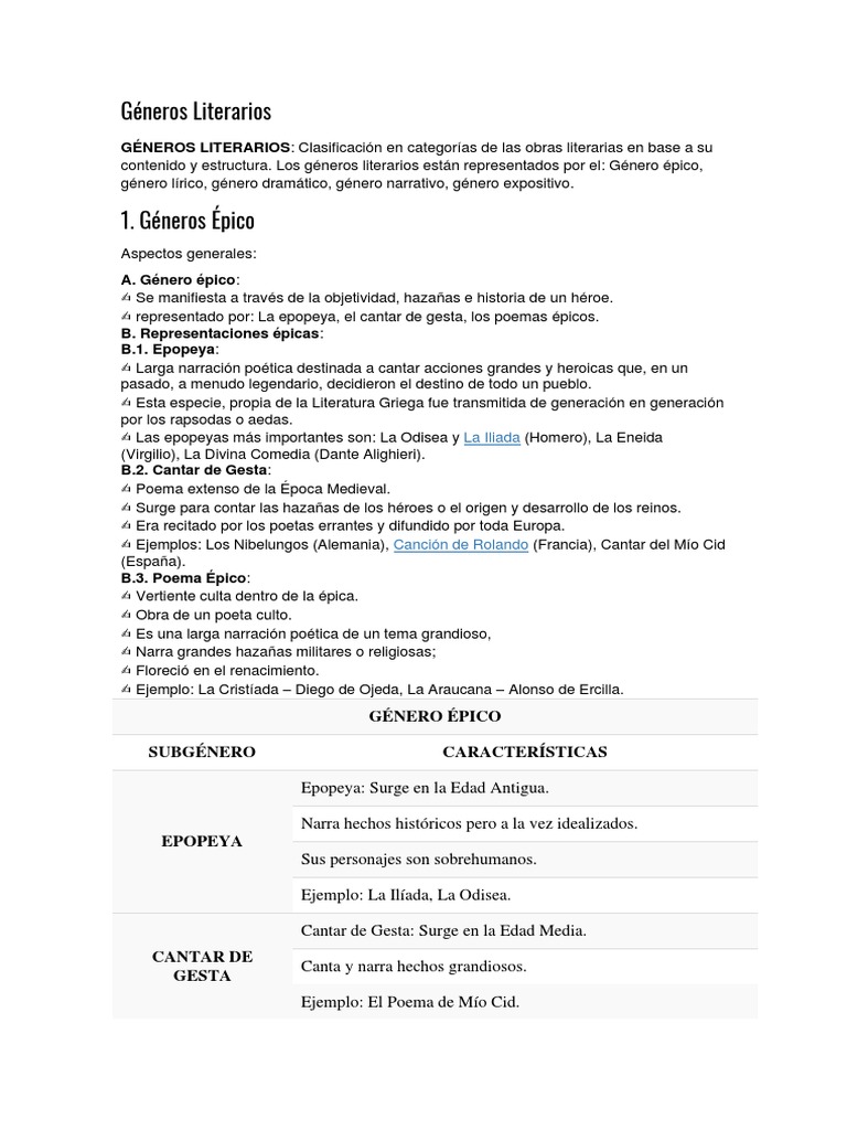 Clasificación de Géneros Literarios | PDF
