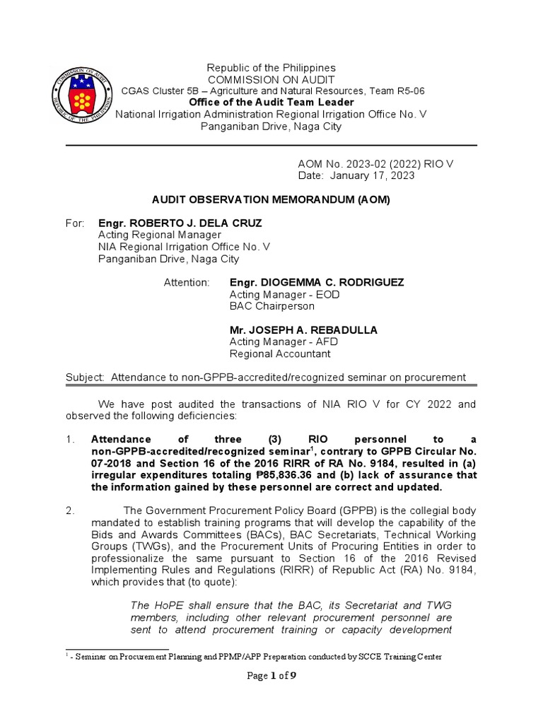 2023 02 2022 RIO Attendance To Non GPPB Accredited Seminar On