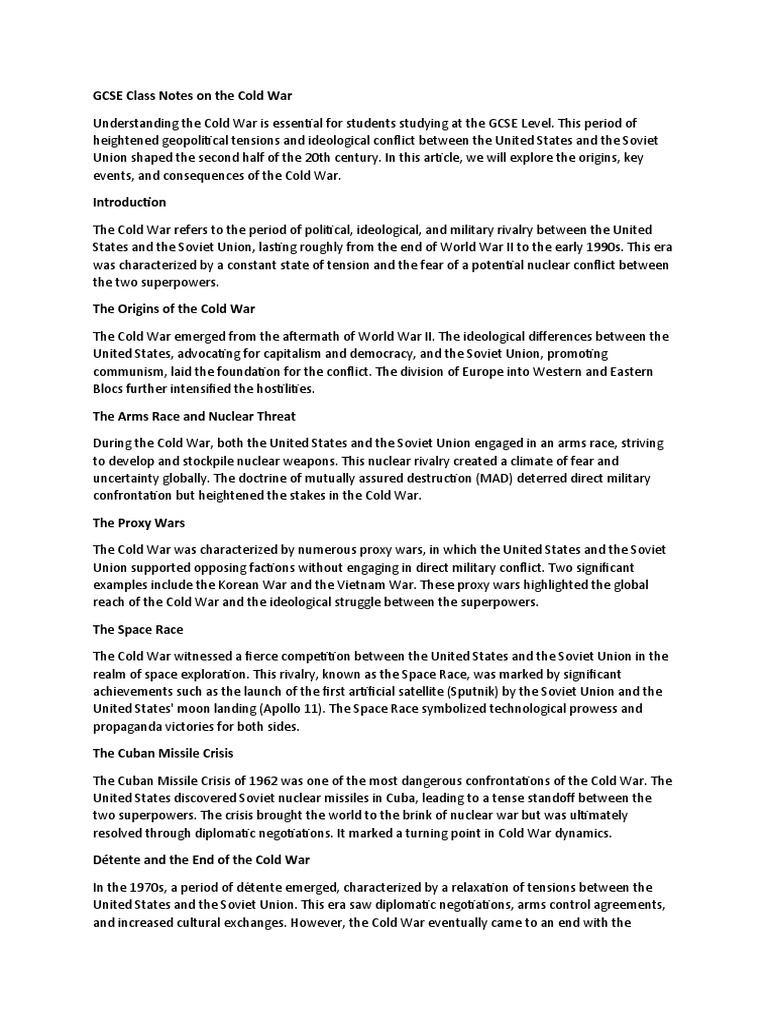 GCSE Cold War Revision Notes | PDF | Cold War | Soviet Union