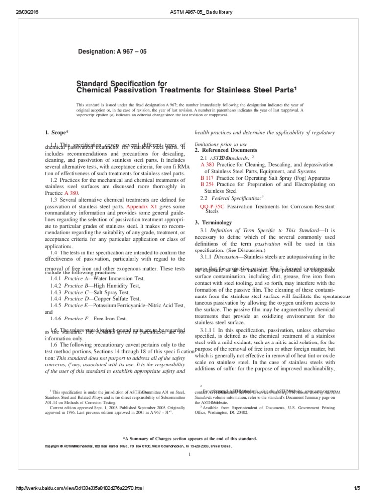 Astm A967-05 | PDF | Stainless Steel | Nitric Acid