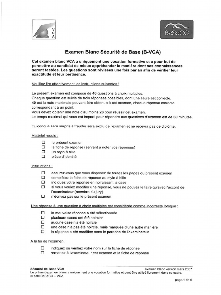 VCA Base - Questionnaire - Réponse | PDF
