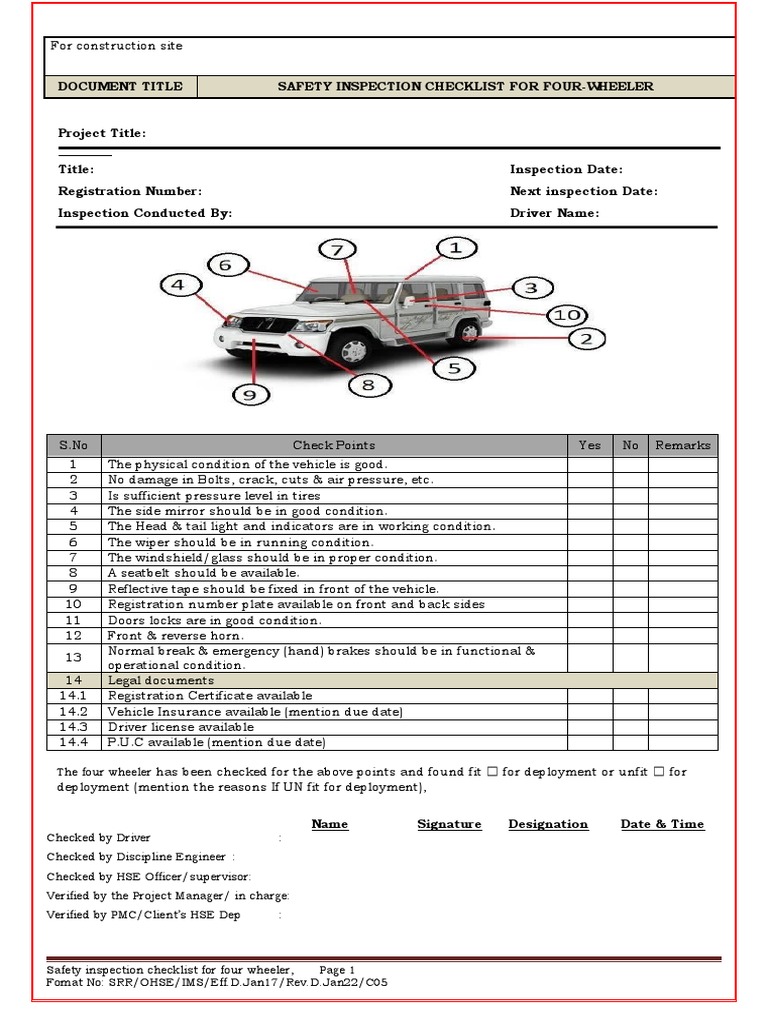 C05.Safety Inspection Checklist For Four Wheeler | PDF