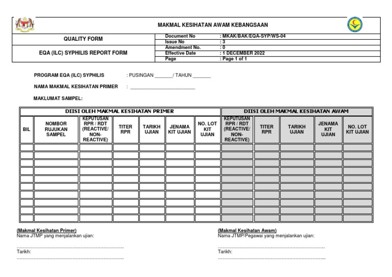 EQA SYP WS04 Format Laporan EQA ILC Syphilis | PDF